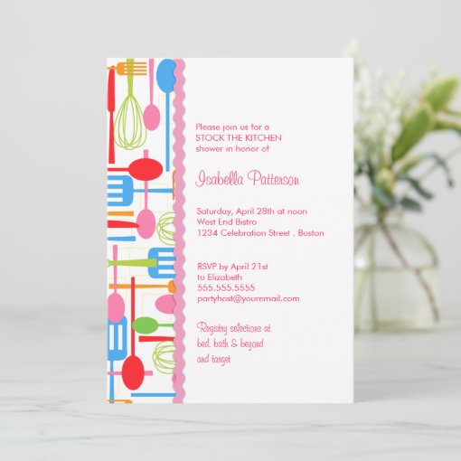 Cooking Utensils Stock the Kitchen Bridal Shower Invitation | Zazzle