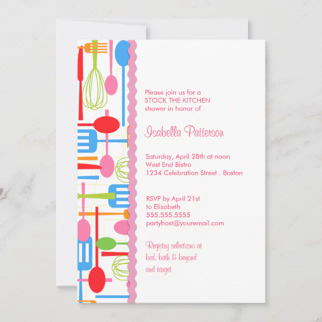 Cooking Utensils Stock the Kitchen Bridal Shower Invitation | Zazzle