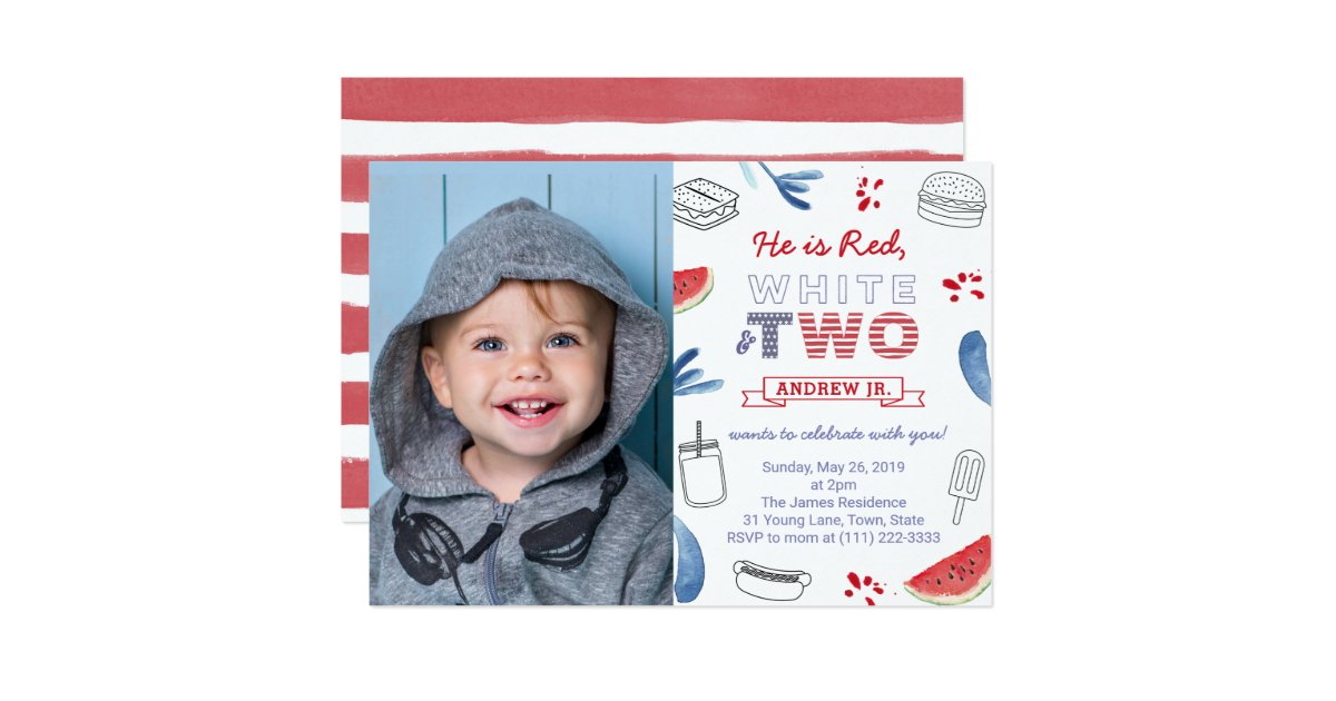 Cookout Stars and Stripes 2nd Birthday Party Photo Invitation | Zazzle.com