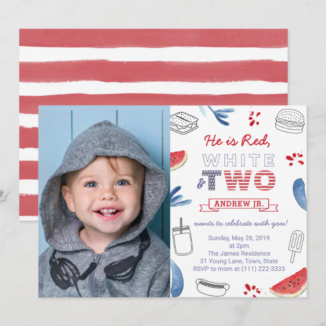 Cookout Stars and Stripes 2nd Birthday Party Photo Invitation | Zazzle