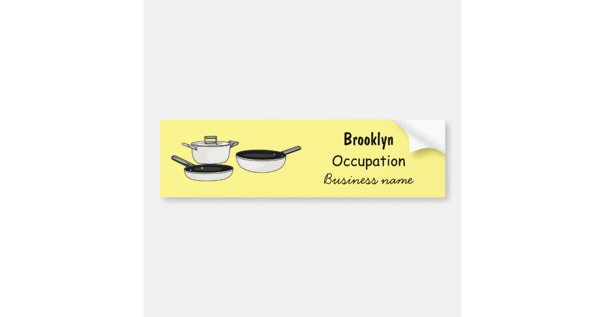 Cookware sets cartoon illustration bumper sticker | Zazzle