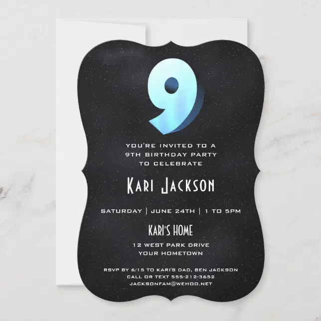 Cool 3D on Black 9th Birthday Party Invitation | Zazzle