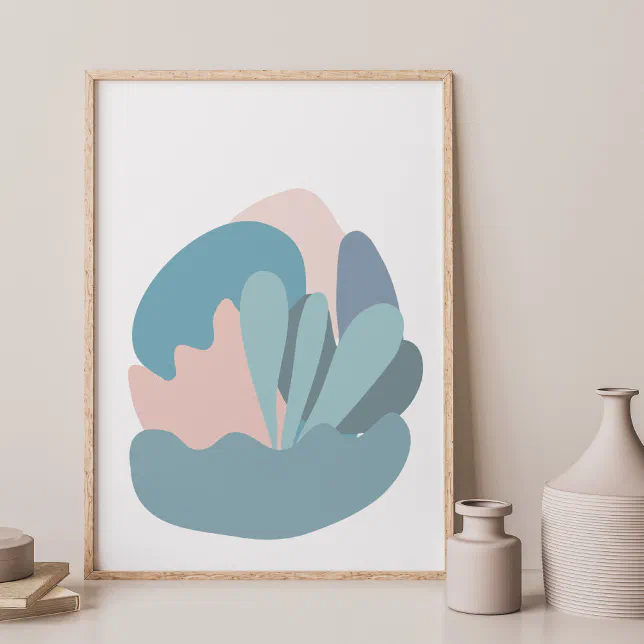 Cool Abstract Modernism in Blue and Blush Poster | Zazzle