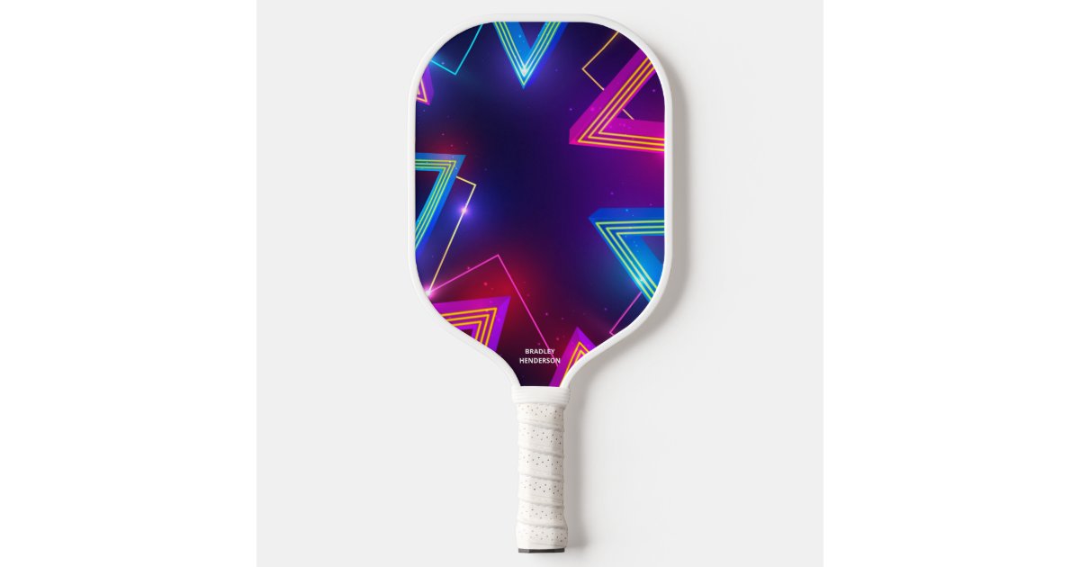 Cool Abstract Neon Design Custom Text Name Pickleball Paddle | Zazzle