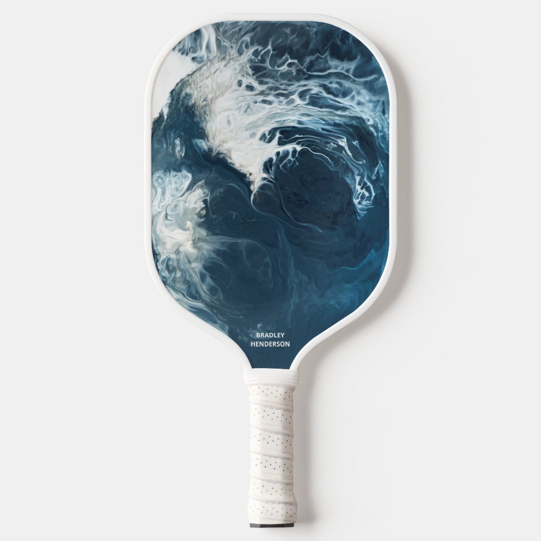 Cool Abstract Ocean Wave Design Custom Text Name Pickleball Paddle | Zazzle