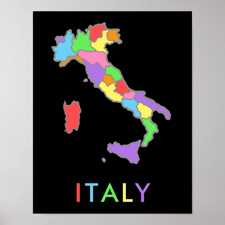 Cool and Colorful Pastel Rainbow Map of Italy Poster | Zazzle