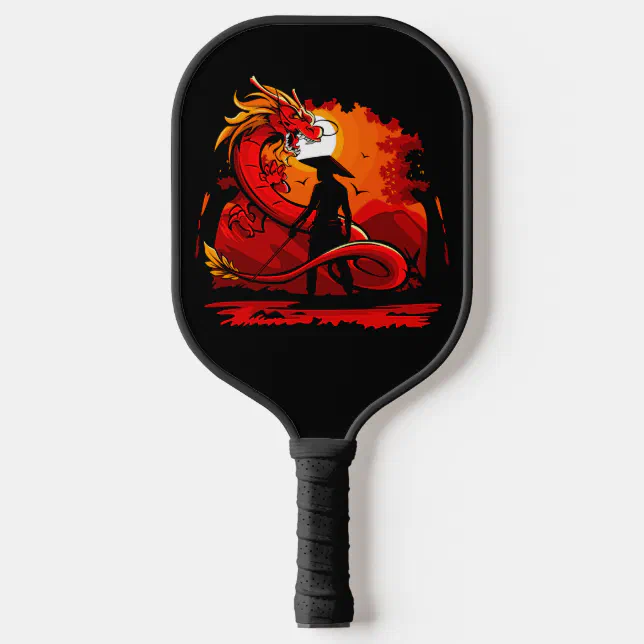 Cool and Colorful Samurai Warrior with Dragon Pickleball Paddle | Zazzle