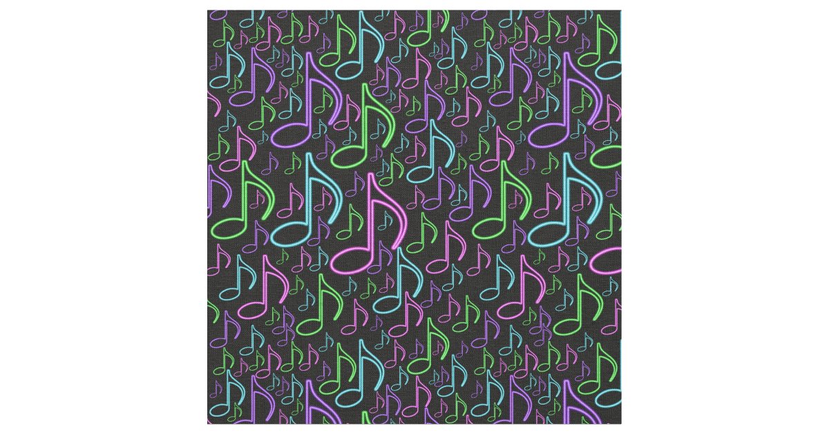 Cool and Fun Bright Neon Music Note Pattern Fabric | Zazzle