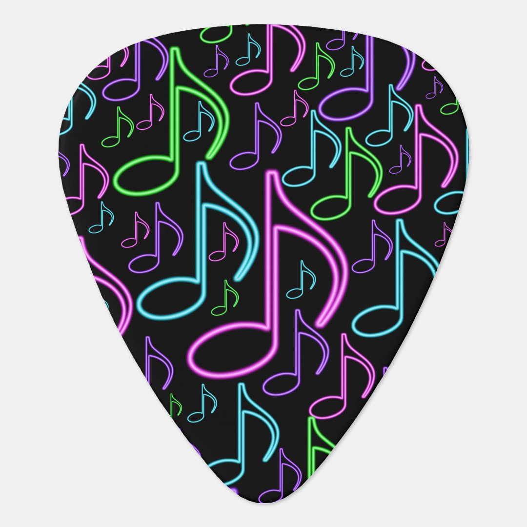 Cool and Fun Neon Music Note Collage Guitar Pick | Zazzle