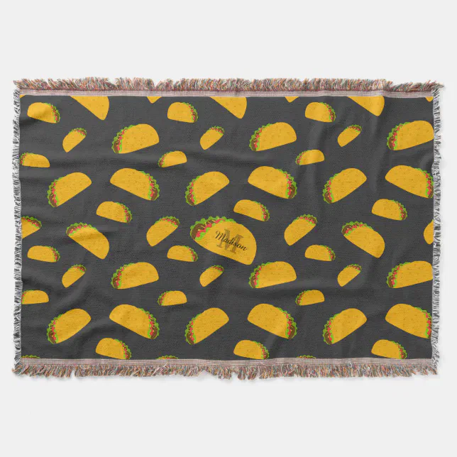 Cool and fun yummy taco pattern Monogram Throw Blanket | Zazzle