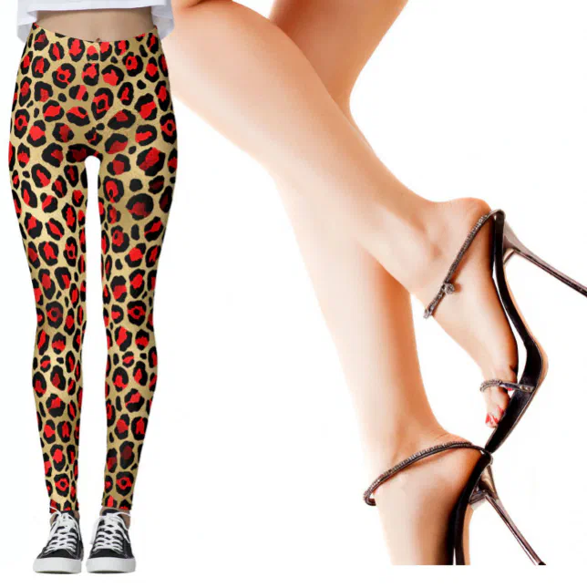 Cool Animal Print Fun Leopard Scarlet Gold Leggings | Zazzle