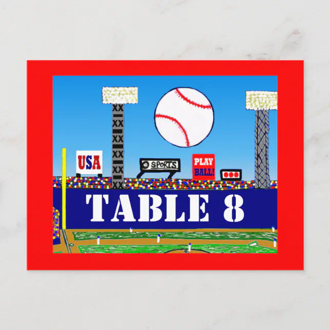 Cool Baseball Sport Bar Mitzvah Table Number Card | Zazzle