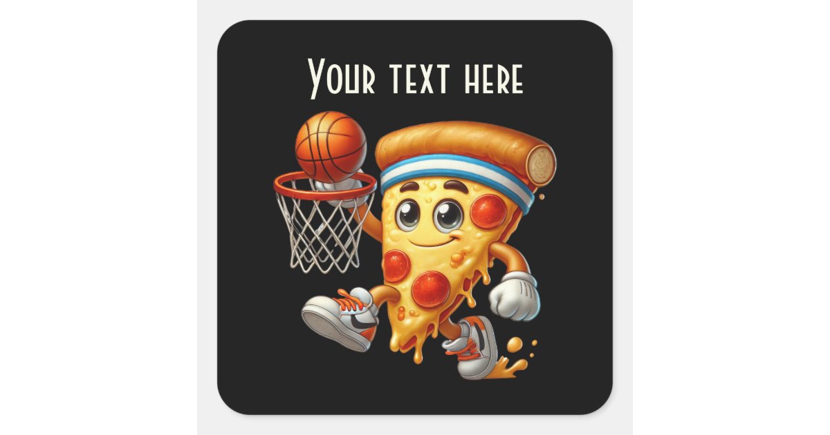 Cool Basketball pizza party add text Square Sticker | Zazzle