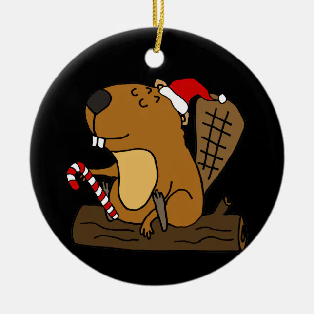 Cool Beaver in Santa hat Christmas Cartoon Ceramic Ornament | Zazzle
