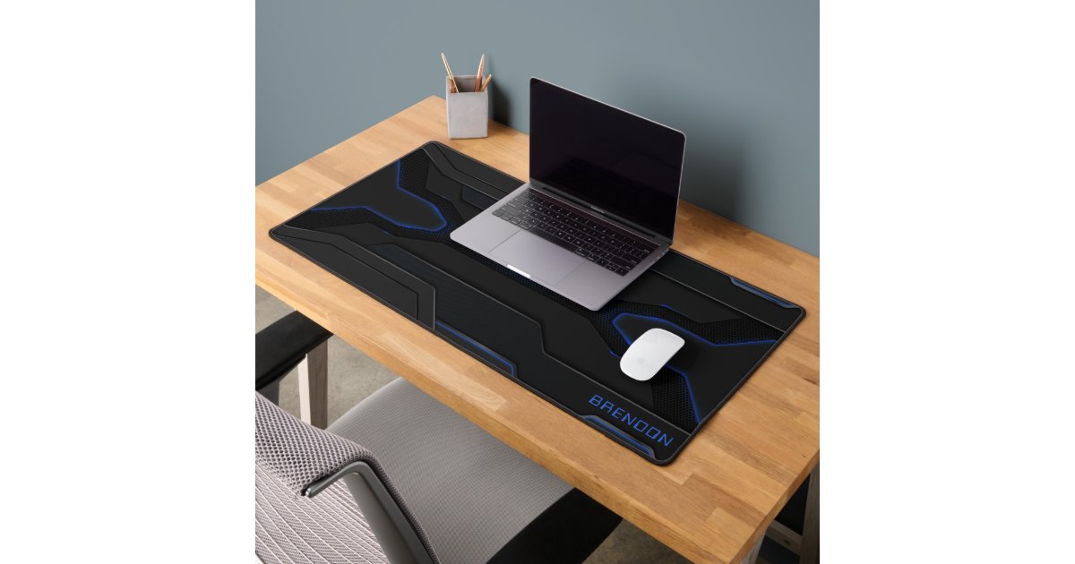 Cool black and blue futuristic gaming background desk mat | Zazzle