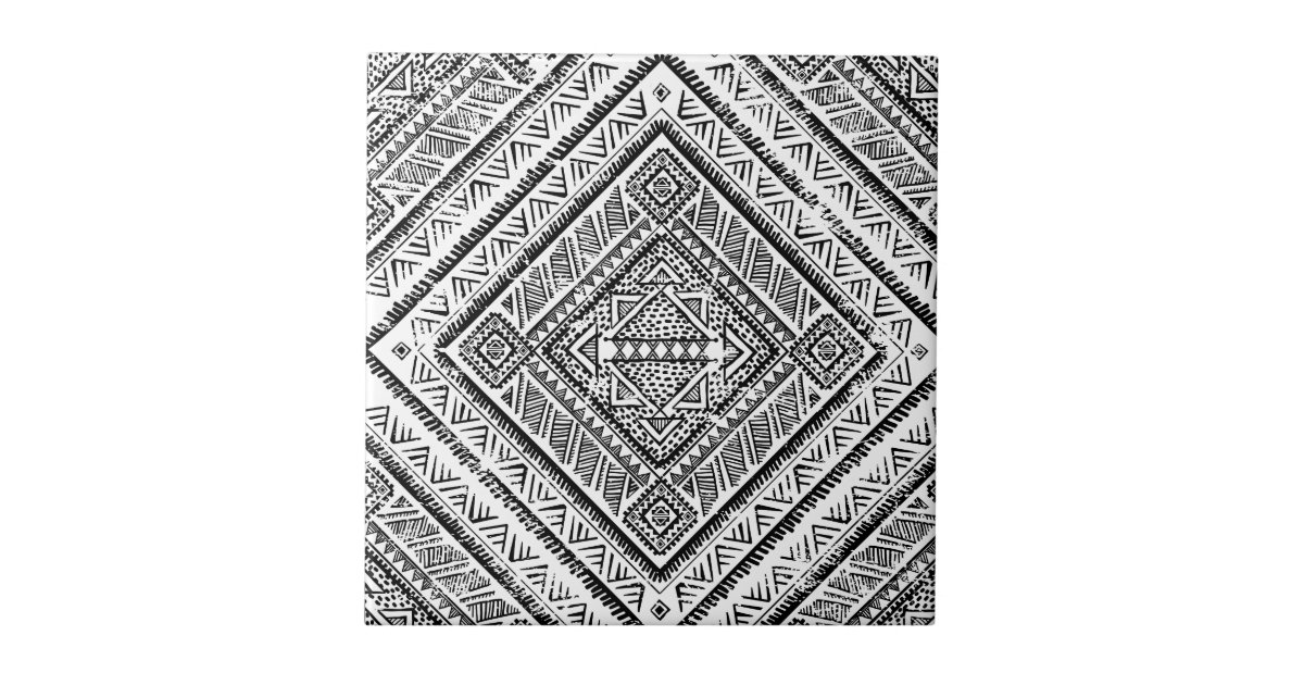 Cool Black and White Aztec Tribal Pattern Ceramic Tile | Zazzle