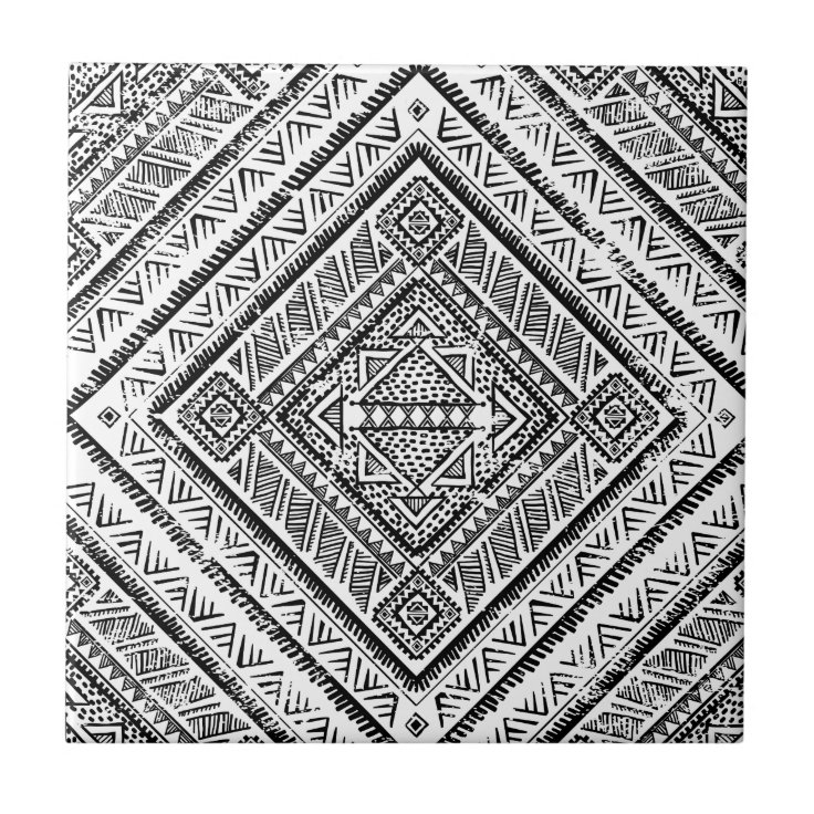 Cool Black and White Aztec Tribal Pattern Ceramic Tile | Zazzle