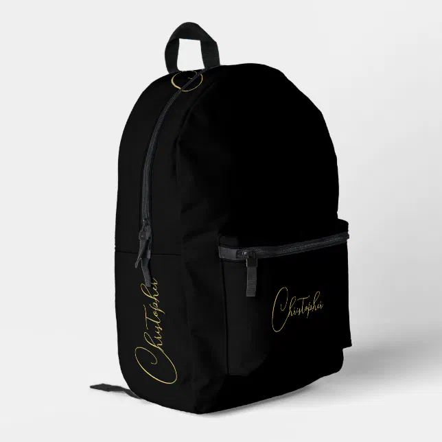 Cool Black Gold Monogram Men Women Travel Laptop Printed Backpack | Zazzle