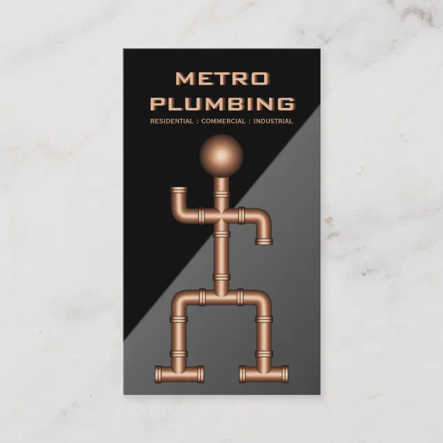 Cool Black Gray Copper Steel Pipe Plumber Plumbing Business Card | Zazzle