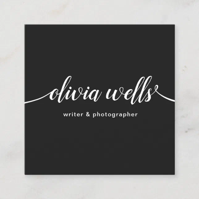 Cool Black Handwritten Script Calligraphy Square Square Business Card ...