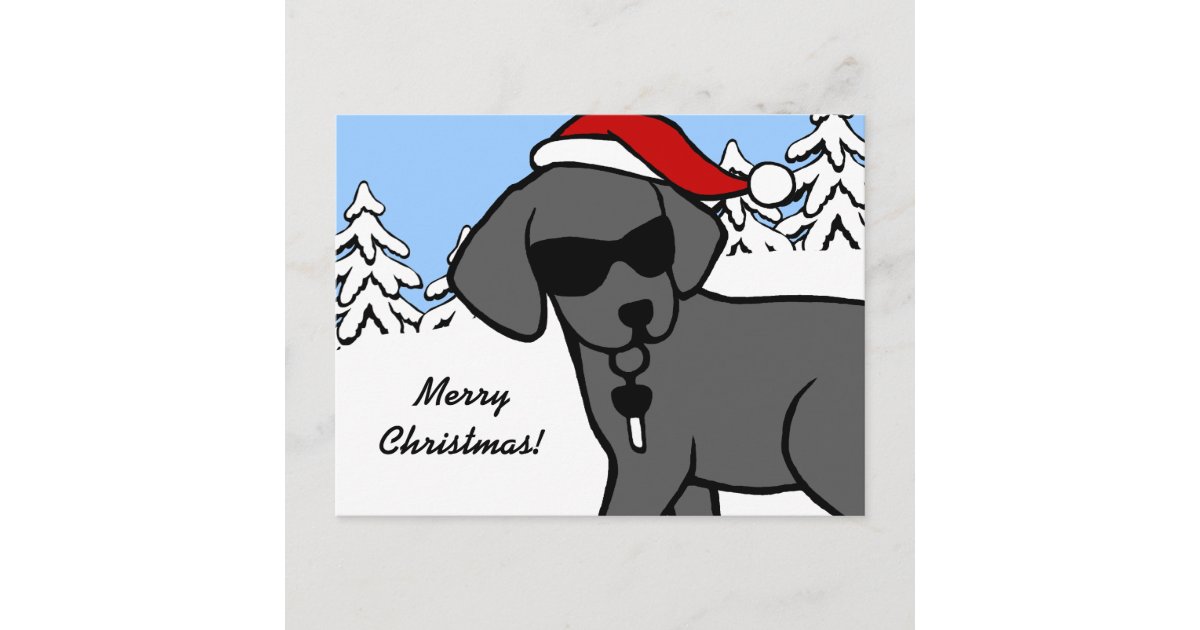 Cool Black Lab Cartoon Christmas Snow Woods Holiday Postcard | Zazzle