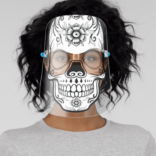 Cool Black & White Sugar Skull Face Shield | Zazzle
