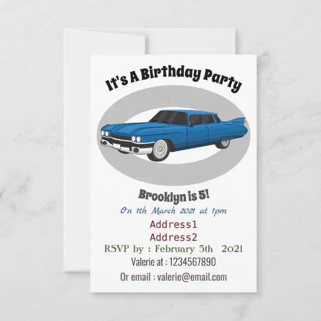 Cool blue 1959 classic car invitation | Zazzle