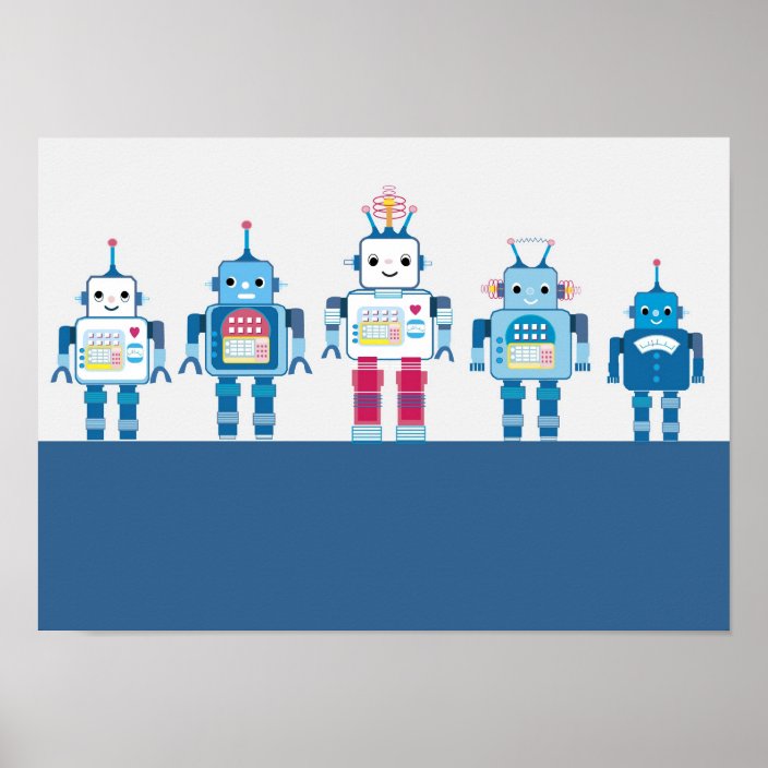 Cool Blue and Red Robots Poster | Zazzle.com