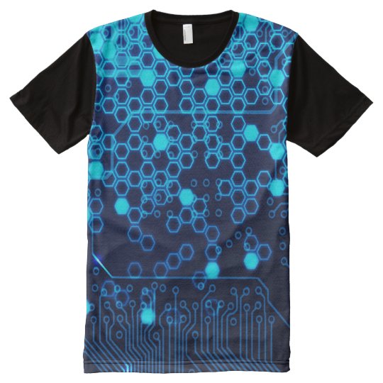Cool Blue Electronic Circuit Board Hexagon Pattern All-Over-Print T ...
