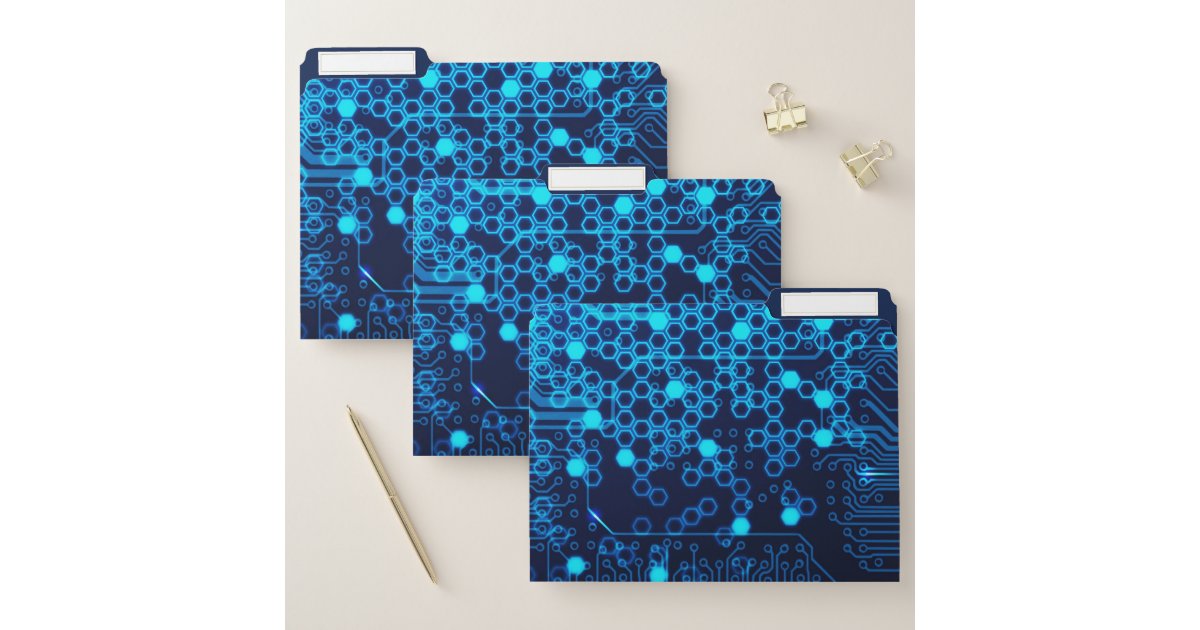 Cool Blue Electronic Circuit Board Hexagon Pattern File Folder | Zazzle