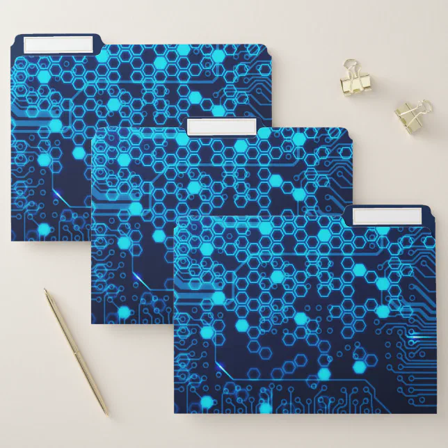 Cool Blue Electronic Circuit Board Hexagon Pattern File Folder | Zazzle