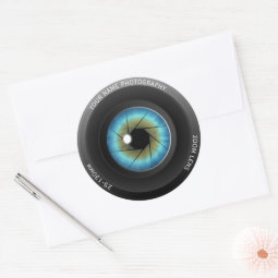 Cool Blue Eye Camera Lens Custom Name Photographer Classic Round ...