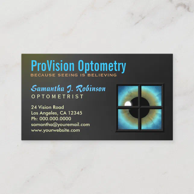 Cool Blue Eye Through Window Optometrist Eyecare Business Card | Zazzle