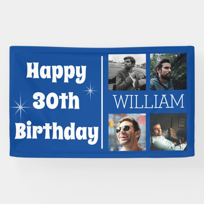 Cool Blue Photo Collage Age Birthday Banner | Zazzle.com
