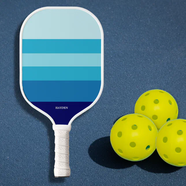 Cool Blue Stripes Personalized Text Pickleball Pad Pickleball Paddle ...