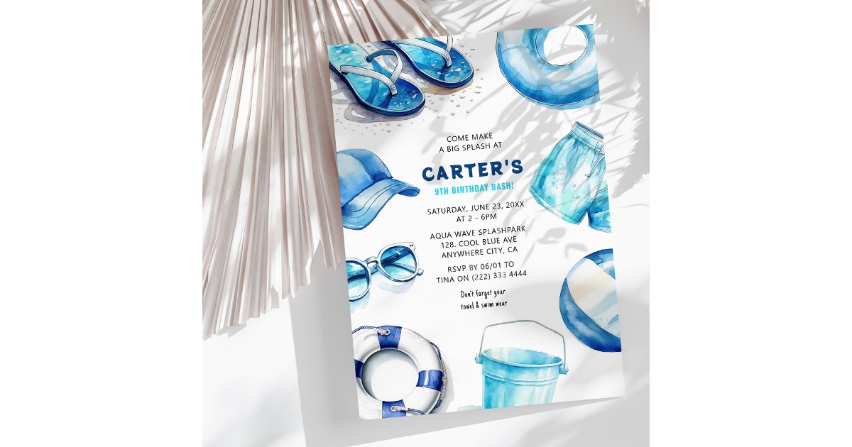 Cool Blue Summer Boys Birthday Invitation | Zazzle