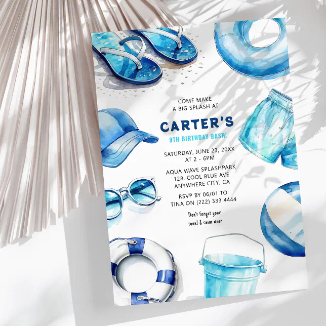 Cool Blue Summer Boys Birthday Invitation | Zazzle