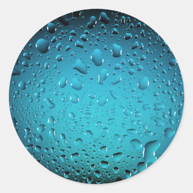 Cool Blue water drops Classic Round Sticker | Zazzle