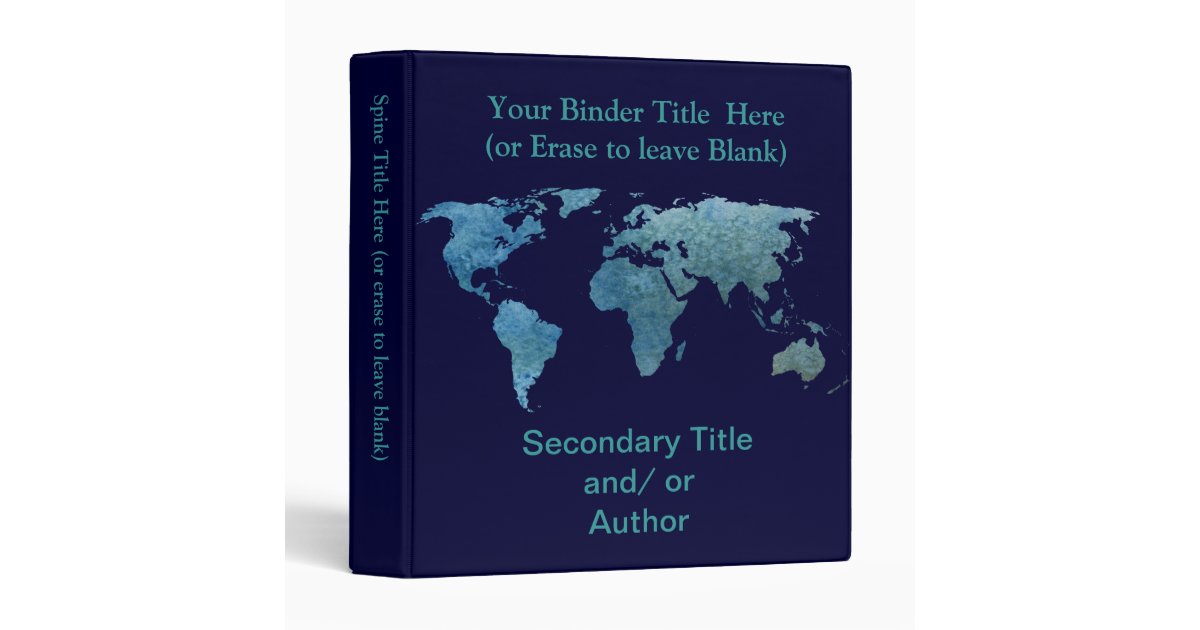 Cool Blue World Map Binder | Zazzle