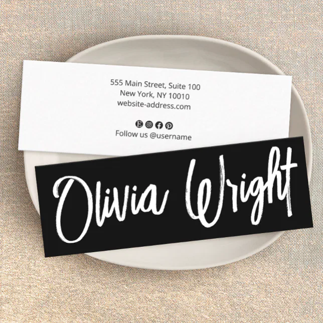 Cool Bold Signature Script Typography Modern Black Mini Business Card ...