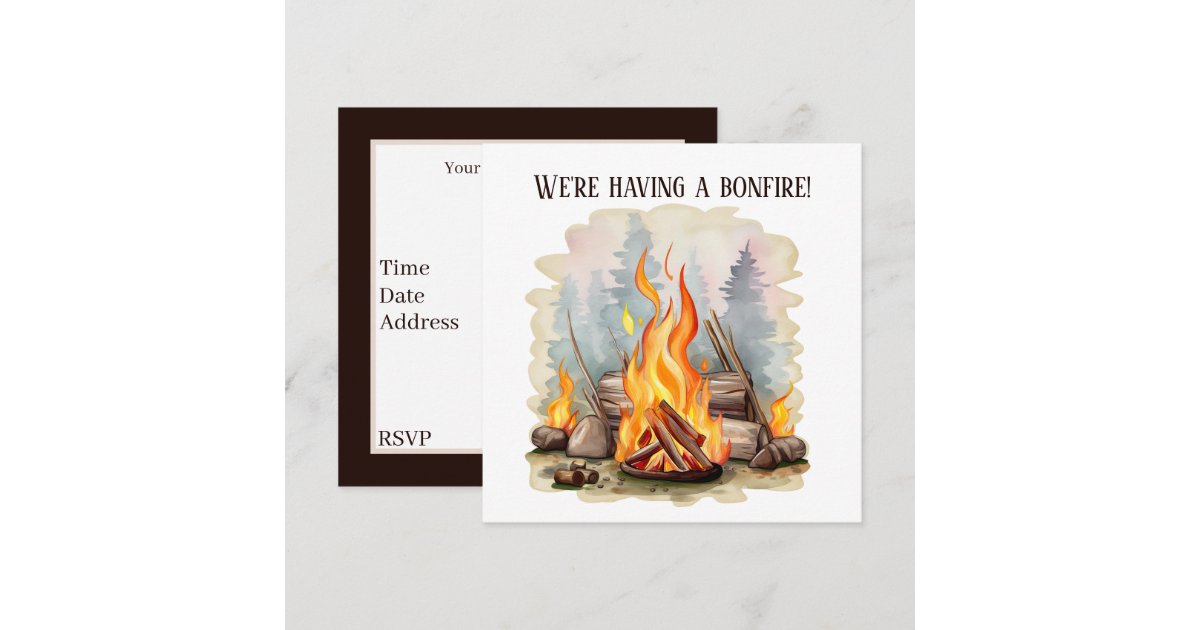 cool bonfire add information party invitation | Zazzle