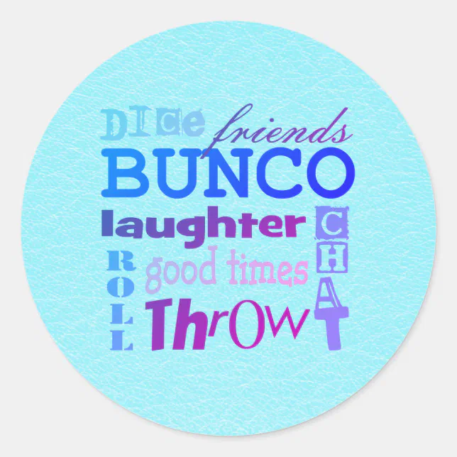 Cool Bunco Theme Dice Party Typography Classic Round Sticker | Zazzle