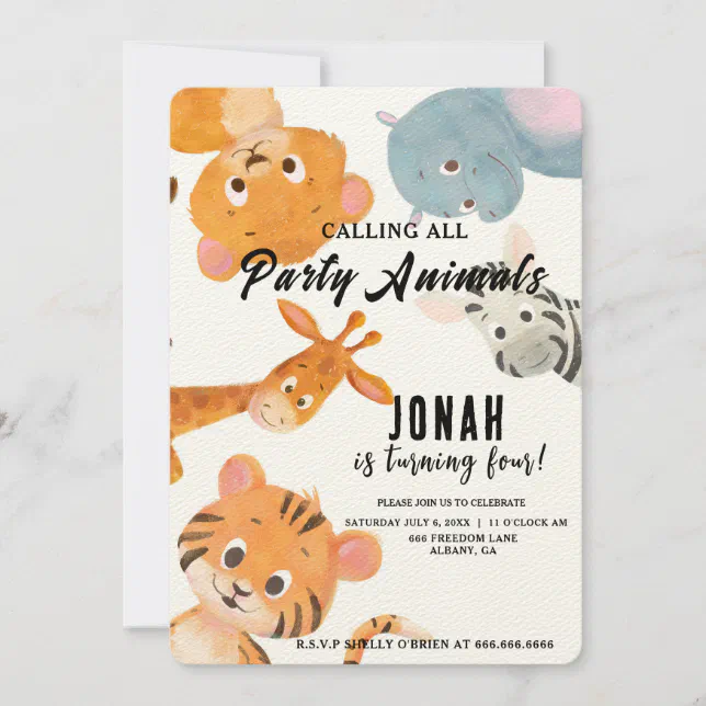 Cool Calling All Party Animals Kids Birthday Party Invitation | Zazzle