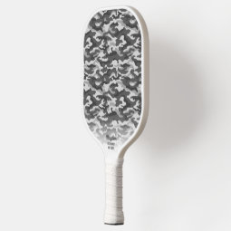 Cool Camouflage Gray Black Camo Print Custom Text Pickleball Paddle ...
