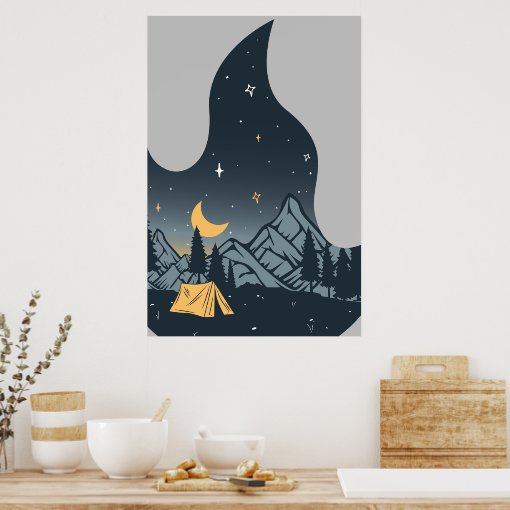Cool Camping Camper Campfire Under Stars Mountains Poster | Zazzle