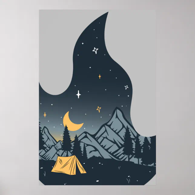 Cool Camping Camper Campfire Under Stars Mountains Poster | Zazzle