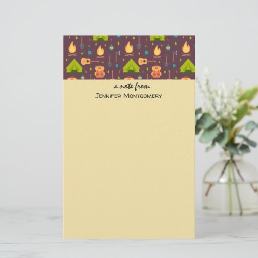 Cool Camping Design Outdoorsy Pattern Stationery | Zazzle