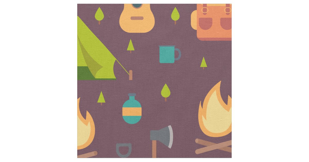 Cool Camping Pattern Outdoorsy Design Fabric | Zazzle