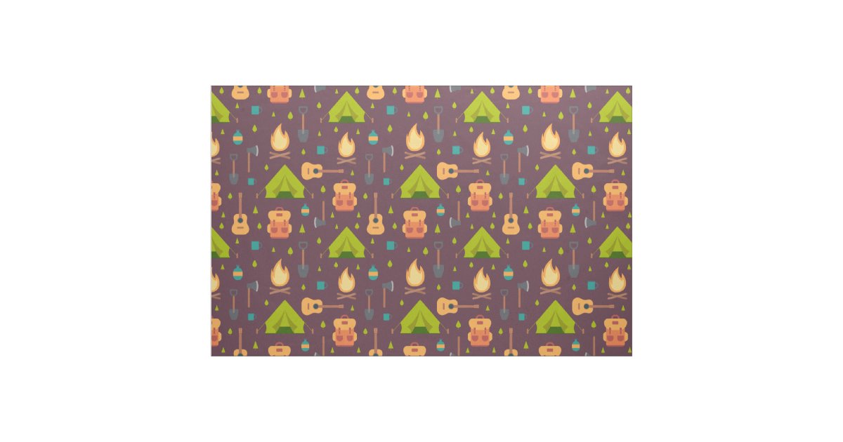Cool Camping Pattern Outdoorsy Design Fabric | Zazzle