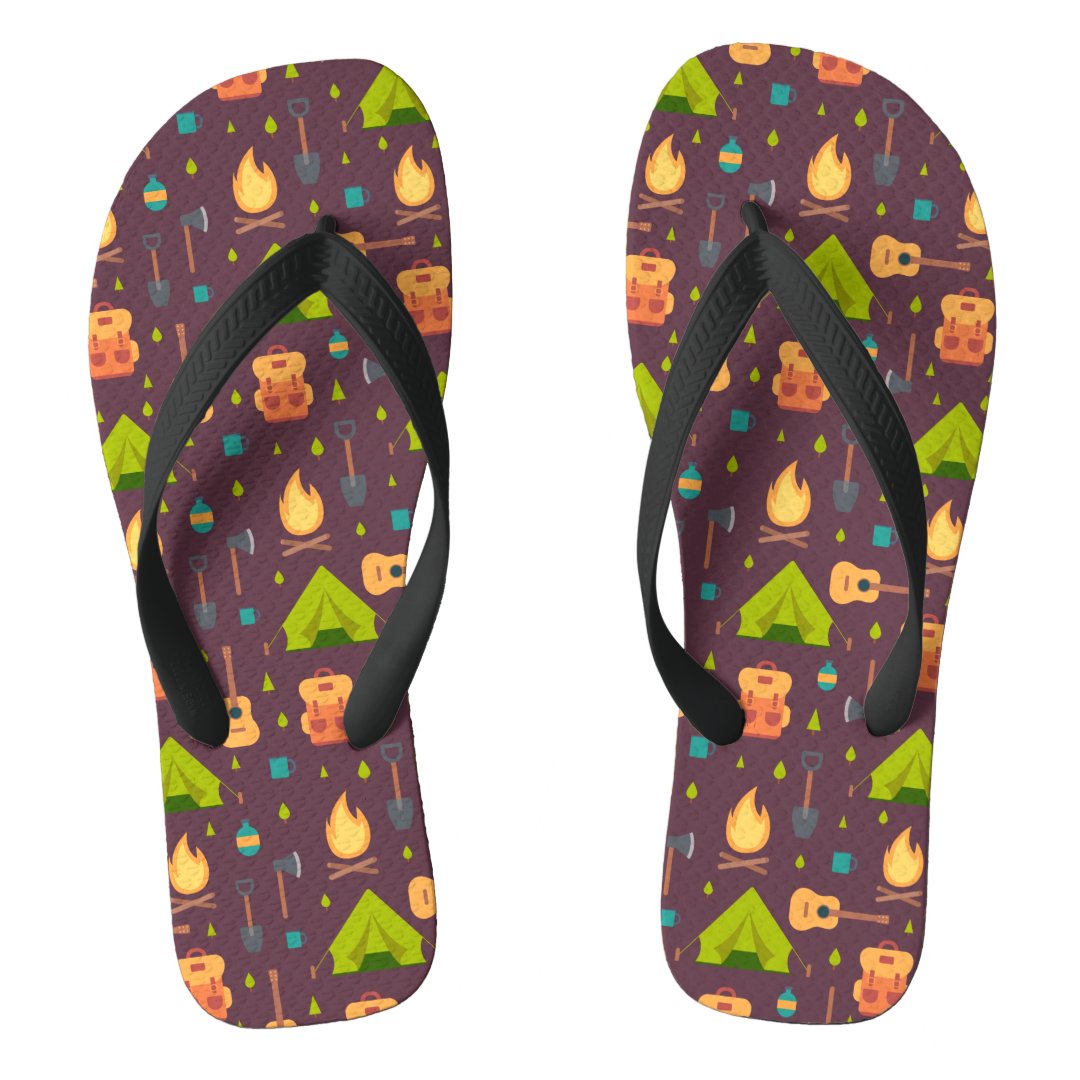 Cool Camping Pattern Outdoorsy Design Flip Flops | Zazzle